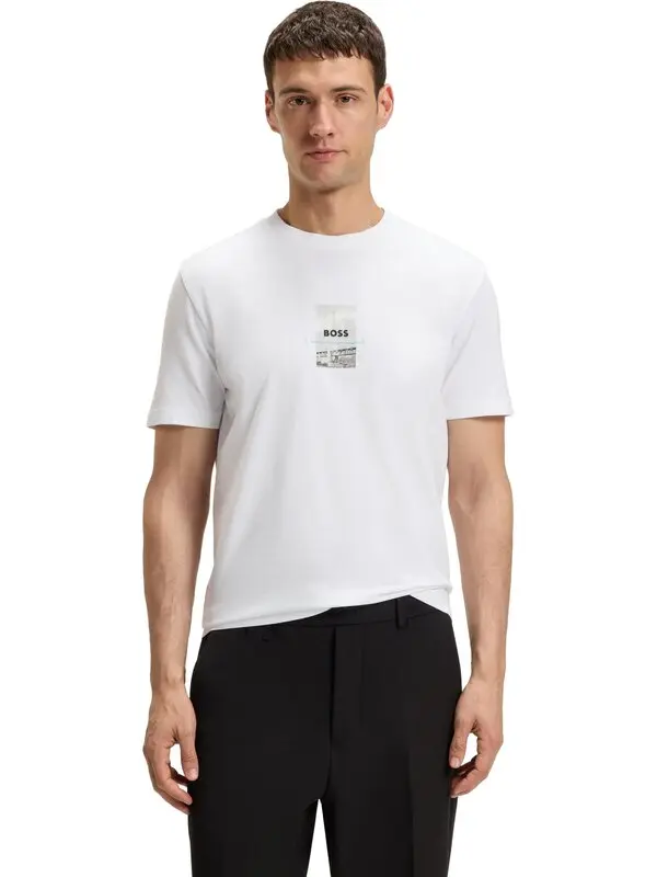 BOSS Photo-print T-shirt In Stretch Cotton - White