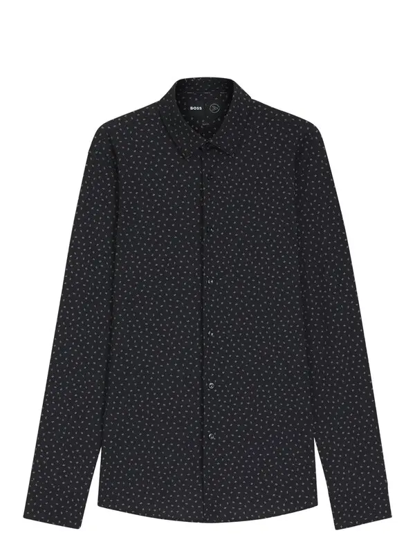 BOSS Printed Slim-fit Shirt In Performance-stretch Jersey - Black