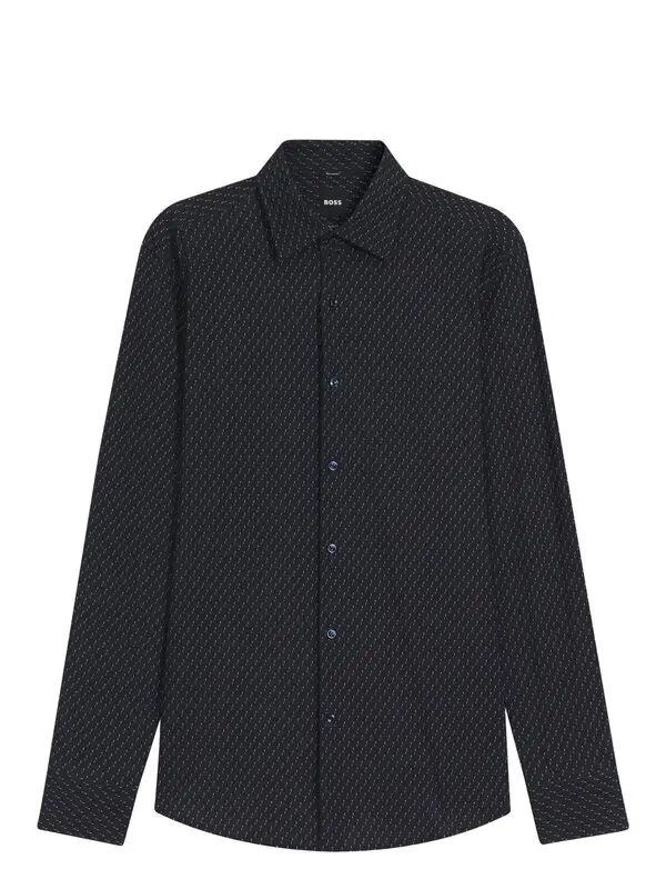 BOSS Printed Slim-fit Shirt In Performance-stretch Jersey - Dark Blue