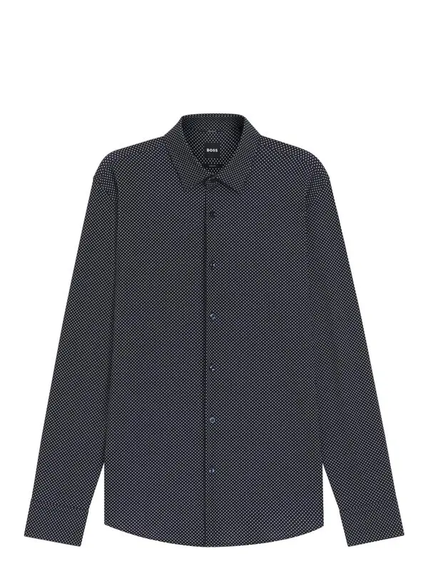 BOSS Printed Slim-fit Shirt In Performance-stretch Jersey - Dark Blue