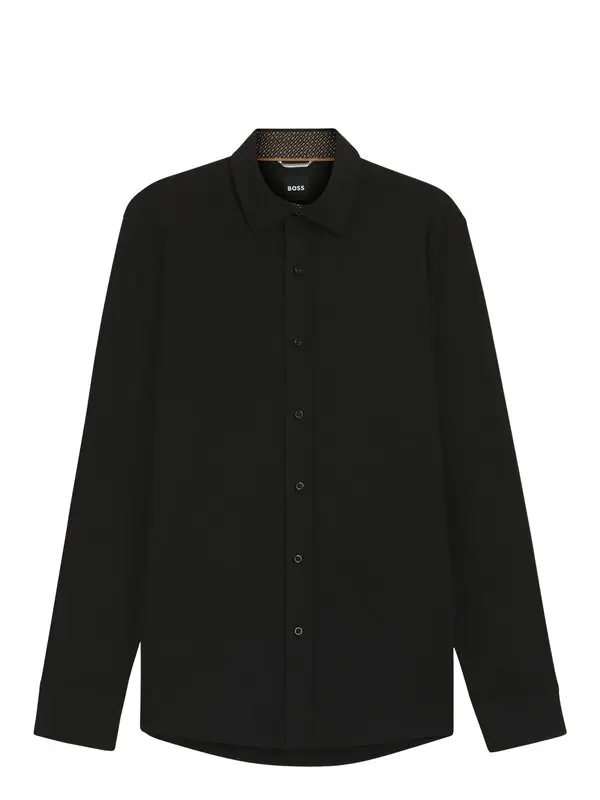 BOSS Slim-fit Shirt In Melange Stretch Cotton - Black