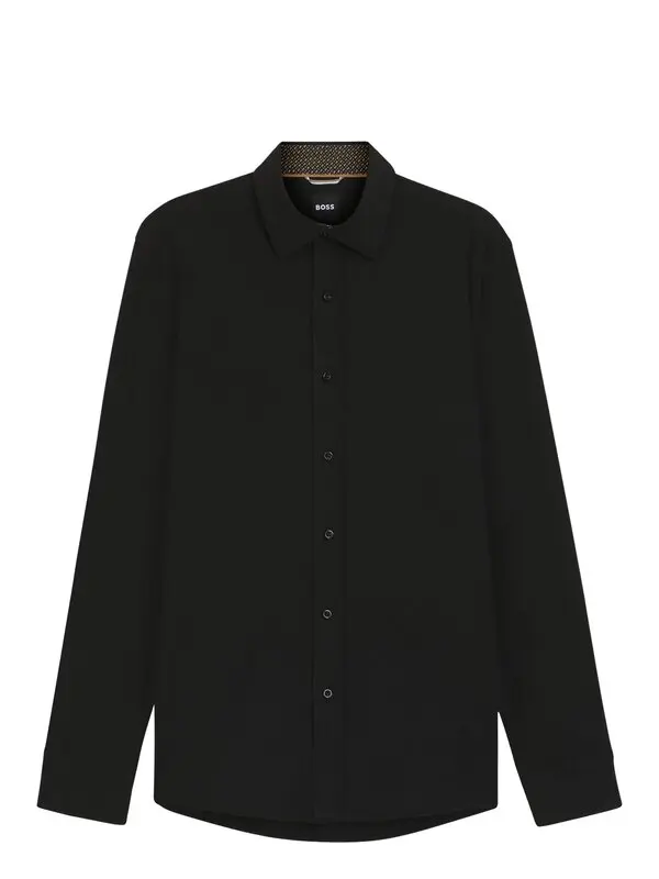 BOSS Slim-fit Shirt In Melange Stretch Cotton - Black