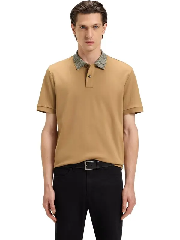 BOSS Patterned-collar Polo Shirt In Pima Cotton - Beige