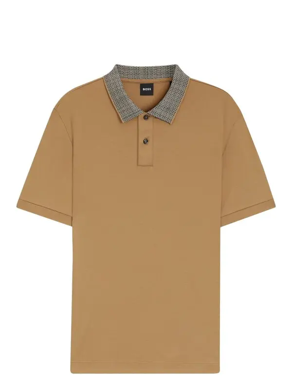 BOSS Patterned-collar Polo Shirt In Pima Cotton - Beige