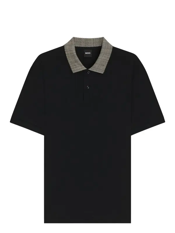 BOSS Patterned-collar Polo Shirt In Pima Cotton - Black