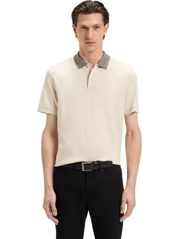 BOSS Patterned-collar Polo Shirt In Pima Cotton - White
