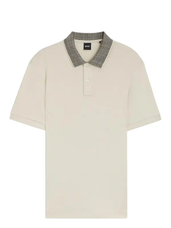 BOSS Patterned-collar Polo Shirt In Pima Cotton - White