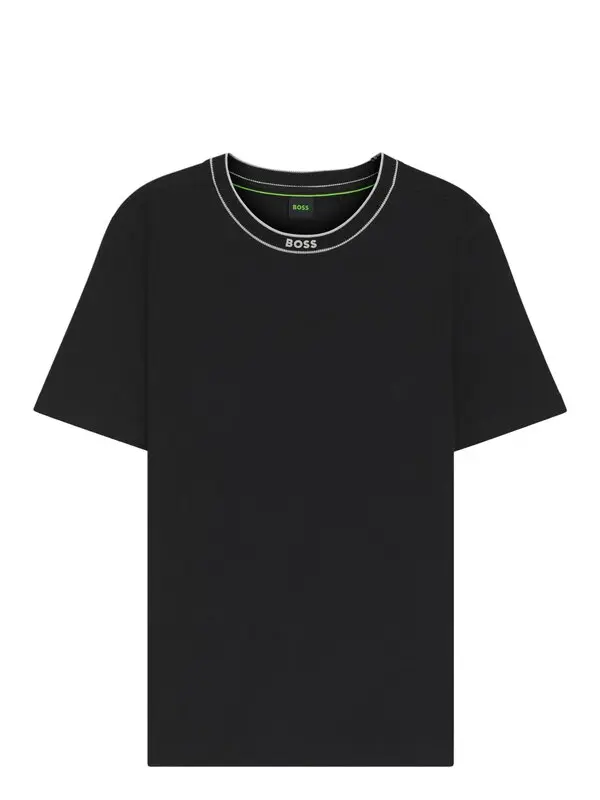 BOSS Striped-collar T-shirt In Cotton Jersey - Black