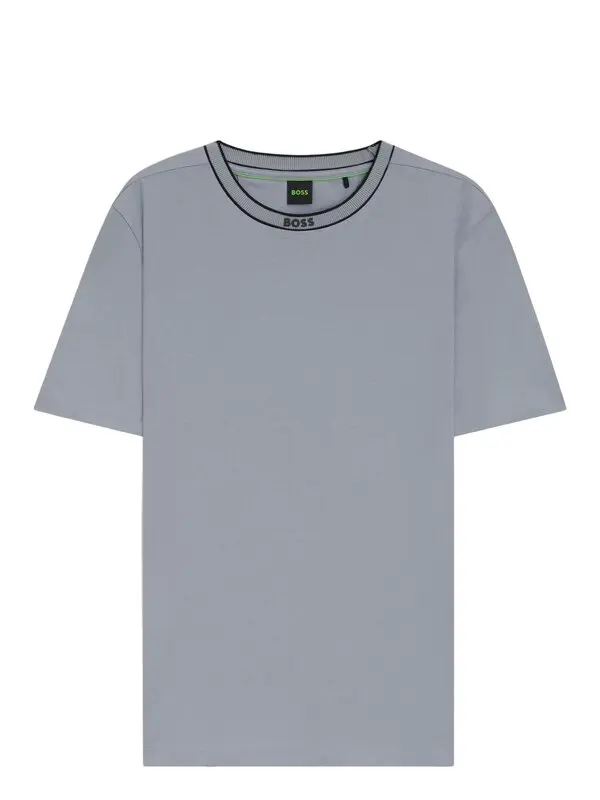 BOSS Striped-collar T-shirt In Cotton Jersey - Dark Grey