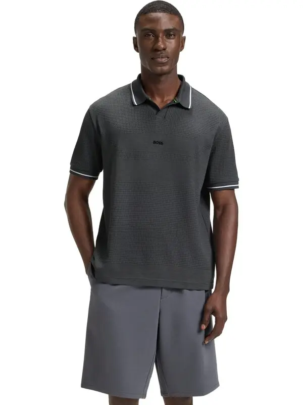 BOSS Cotton Polo Shirt With Mesh Pattern - Dark Grey