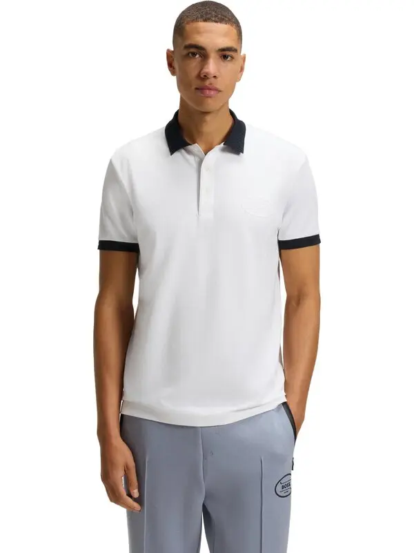 BOSS Active-stretch Polo Shirt In A Cotton Blend - White