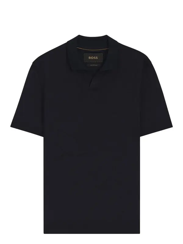 BOSS Cotton-silk Polo Shirt With Johnny Collar - Dark Blue