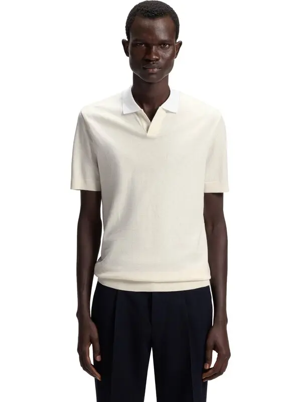 BOSS Cotton-silk Polo Shirt With Johnny Collar - White
