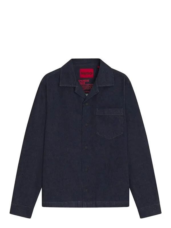 Hugo Oversized-fit Overshirt In Japanese Rigid Denim - Dark Blue