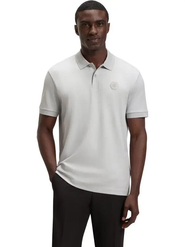 BOSS Pima-cotton Polo Shirt With Double B Monogram - Light Grey
