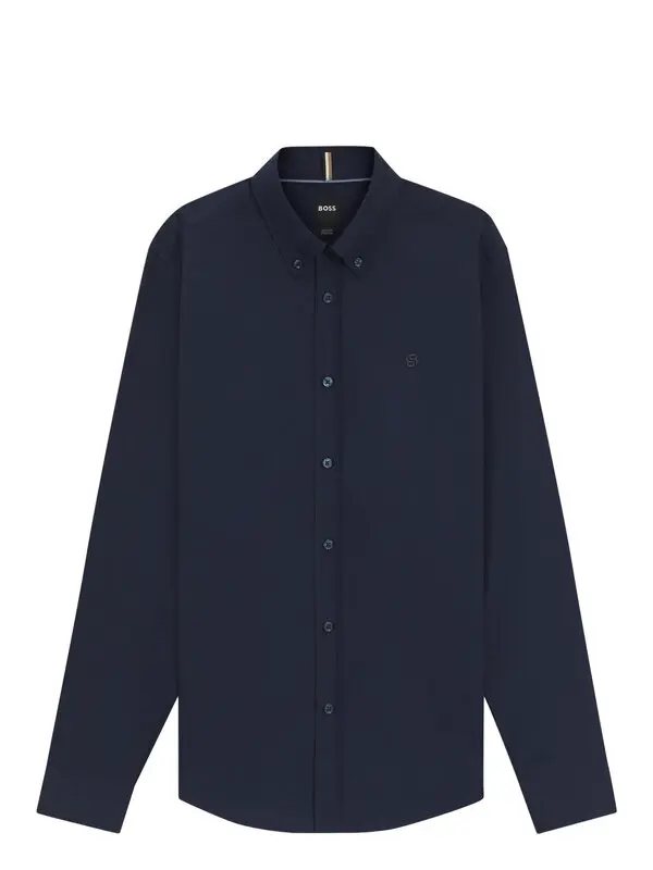 BOSS Slim-fit Shirt With Double B Monogram - Dark Blue