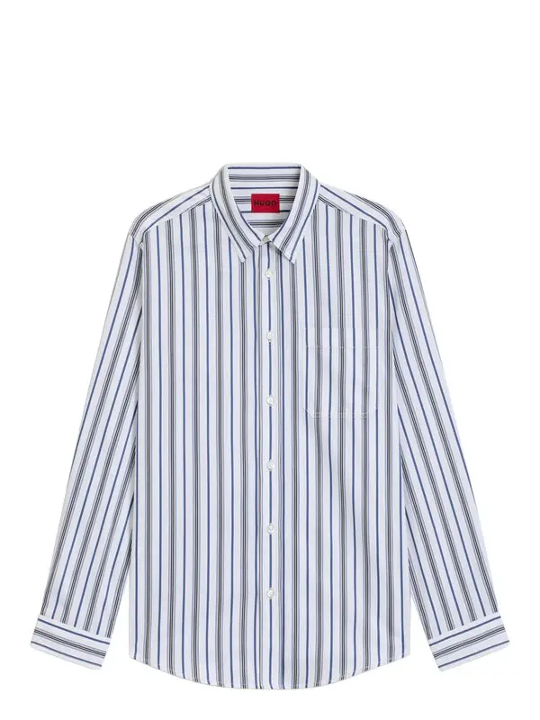 Hugo Striped Oversized-fit Shirt In Cotton Poplin - Blue