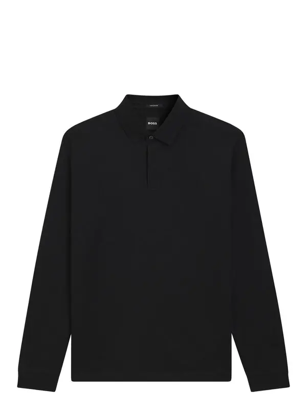 BOSS Mercerised-cotton Polo Shirt With Plain Collar - Black