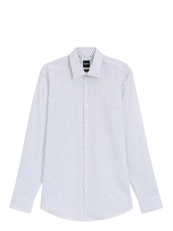 BOSS Printed Slim-fit Shirt In Oxford Stretch Cotton - White