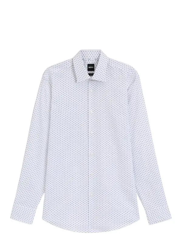 BOSS Printed Slim-fit Shirt In Oxford Stretch Cotton - White