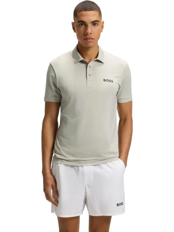 BOSS Active Quick-dry Polo Shirt With Check Artwork - Light Beige