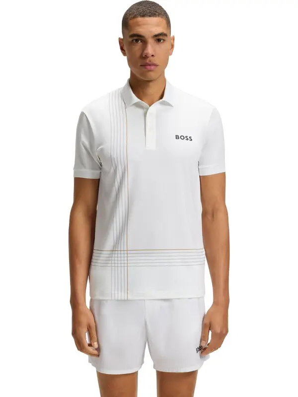 BOSS Active Quick-dry Polo Shirt With Check Artwork - White