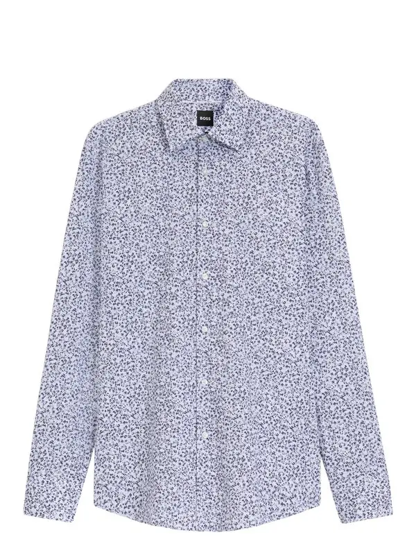 BOSS Floral-print Slim-fit Shirt In Stretch-cotton Poplin - Light Blue