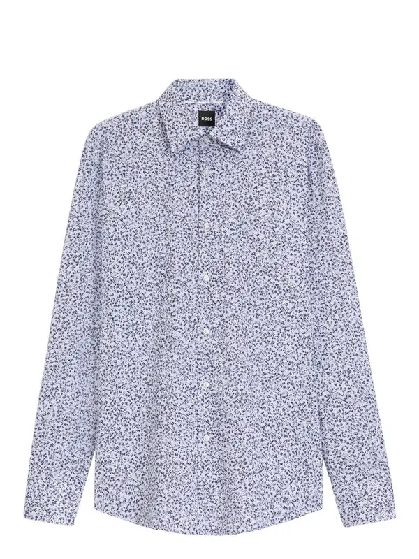 BOSS Floral-print Slim-fit Shirt In Stretch-cotton Poplin - Light Blue