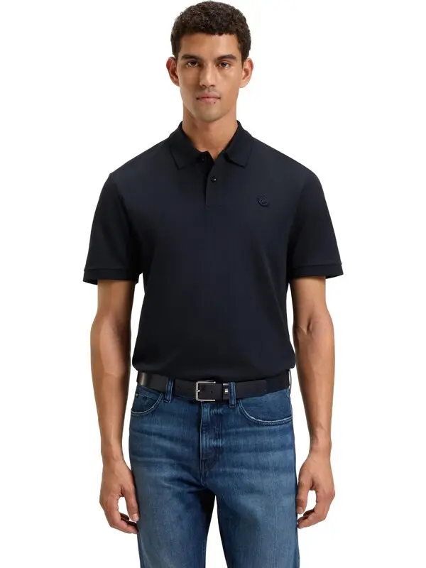 BOSS Mercerised-cotton Polo Shirt With Double B Monogram - Dark Blue