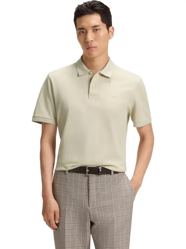 BOSS Mercerised-cotton Polo Shirt With Double B Monogram - Light Beige