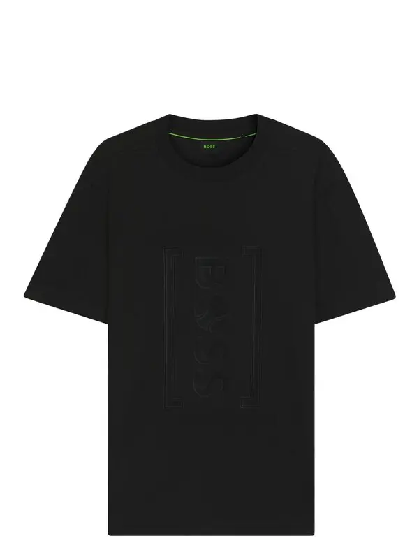 BOSS Interlock-cotton T-shirt With Mesh-print Artwork - Black