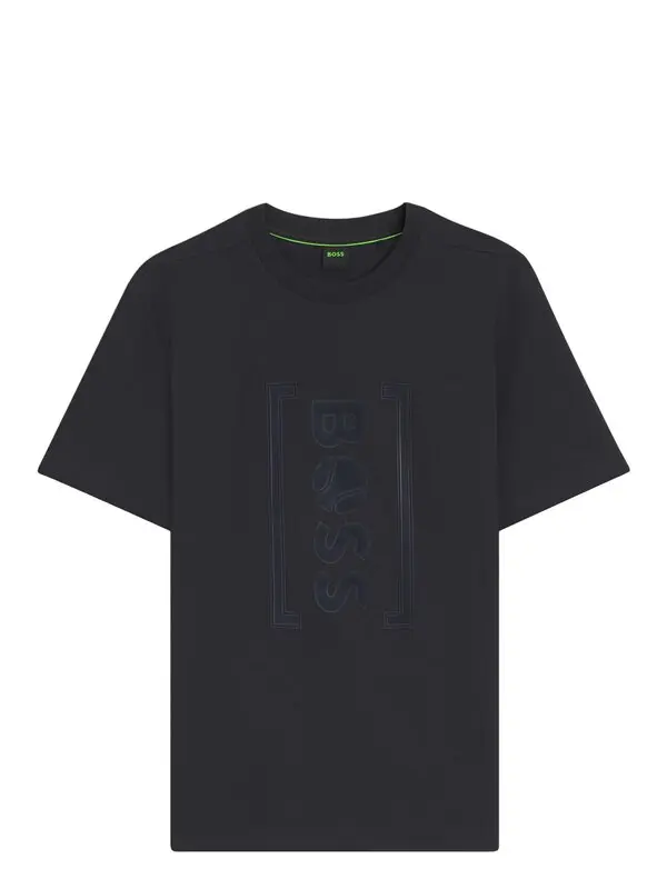 BOSS Interlock-cotton T-shirt With Mesh-print Artwork - Dark Blue