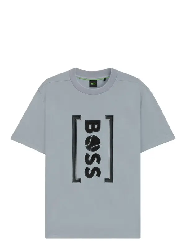 BOSS Interlock-cotton T-shirt With Mesh-print Artwork - Dark Grey