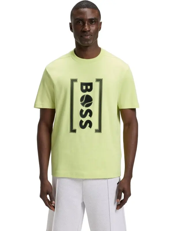 BOSS Interlock-cotton T-shirt With Mesh-print Artwork - Light Green