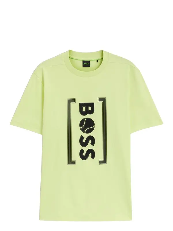 BOSS Interlock-cotton T-shirt With Mesh-print Artwork - Light Green