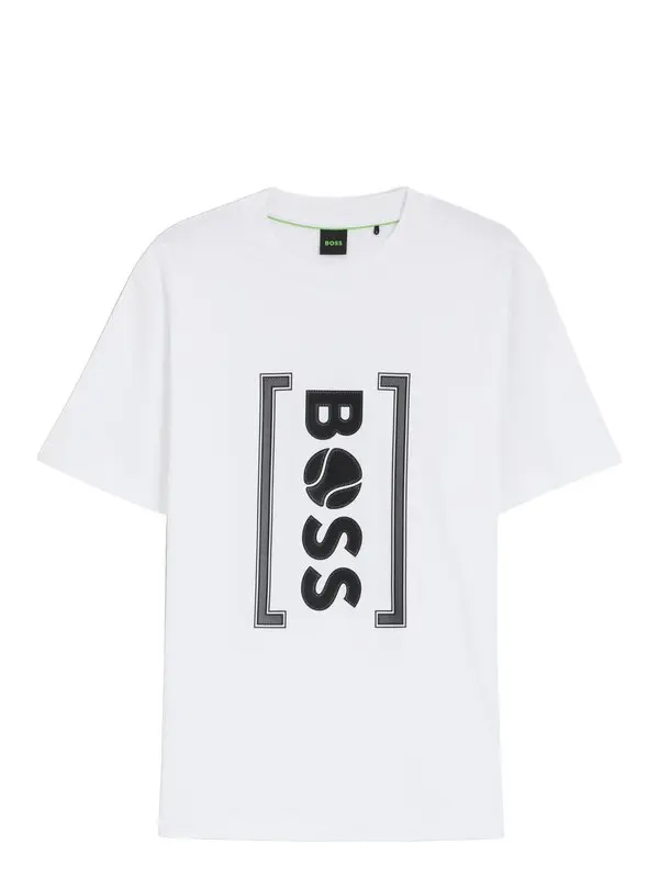 BOSS Interlock-cotton T-shirt With Mesh-print Artwork - White