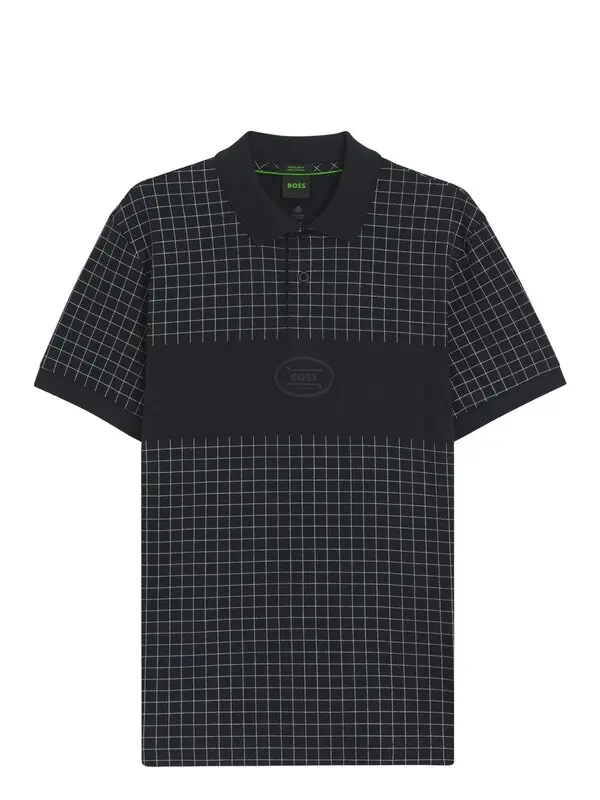 BOSS Check-print Polo Shirt In Pima Cotton - Dark Blue