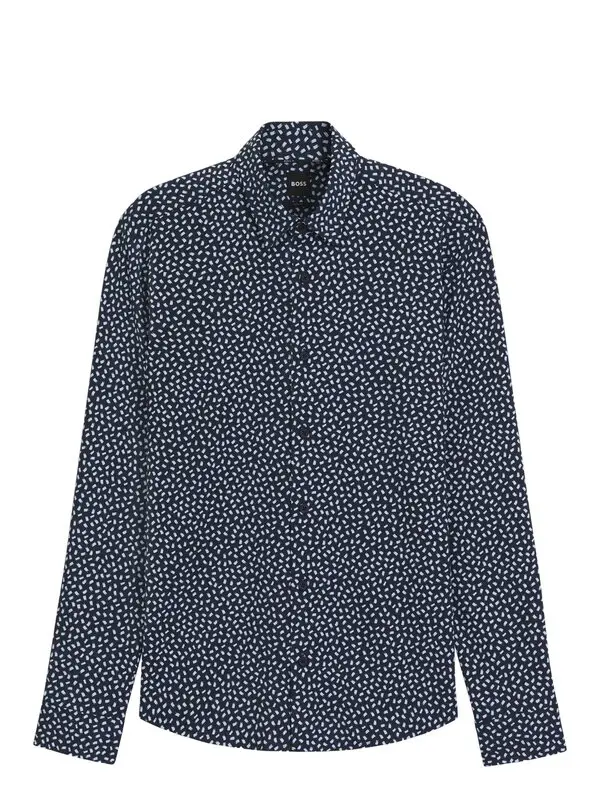 BOSS Performance-stretch Slim-fit Shirt In Italian Fabric - Dark Blue