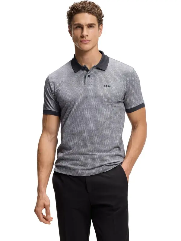 BOSS Dot-print Polo Shirt In Cotton Piqu - Dark Grey