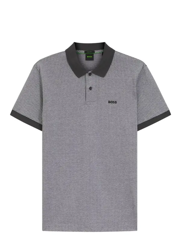 BOSS Dot-print Polo Shirt In Cotton Piqu - Dark Grey