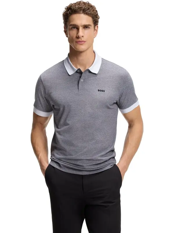 BOSS Dot-print Polo Shirt In Cotton Piqu - Grey
