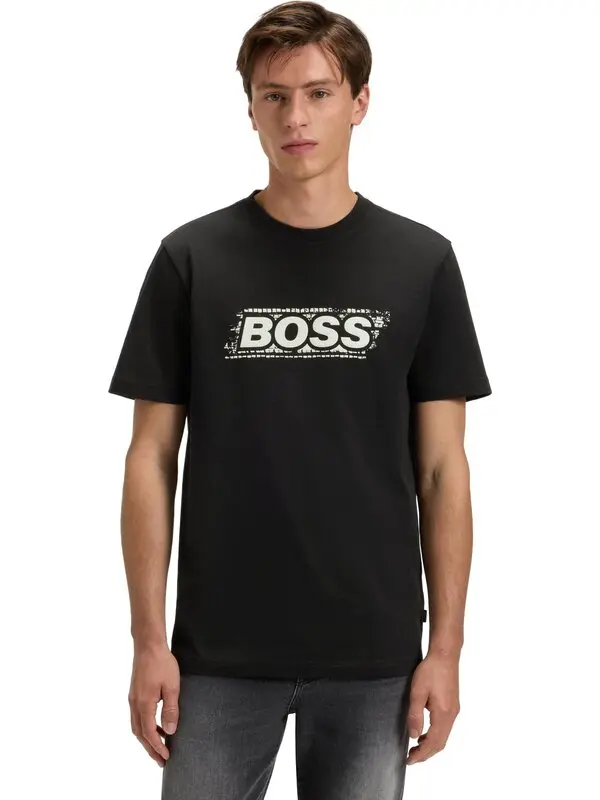 BOSS Logo-artwork T-shirt In Cotton Jersey - Black