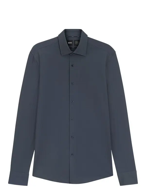 BOSS Printed Slim-fit Shirt In Performance-stretch Fabric - Dark Blue