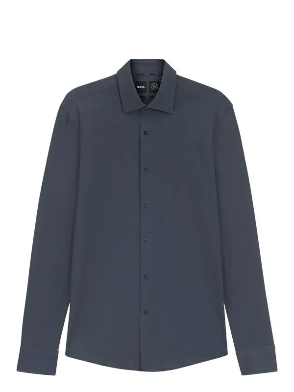 BOSS Printed Slim-fit Shirt In Performance-stretch Fabric - Dark Blue