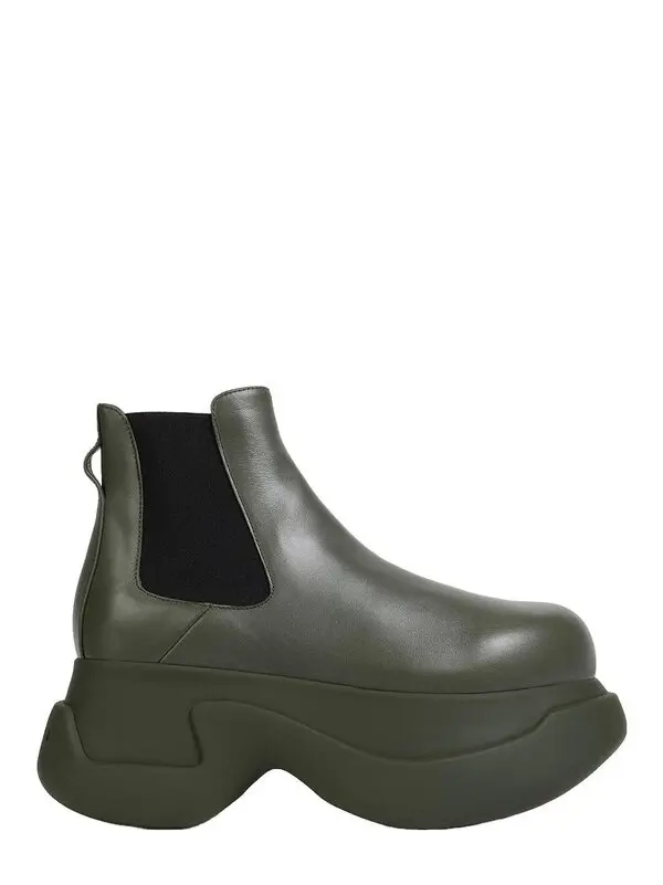 Marni Leather Platform Chelsea Boots - Army Green