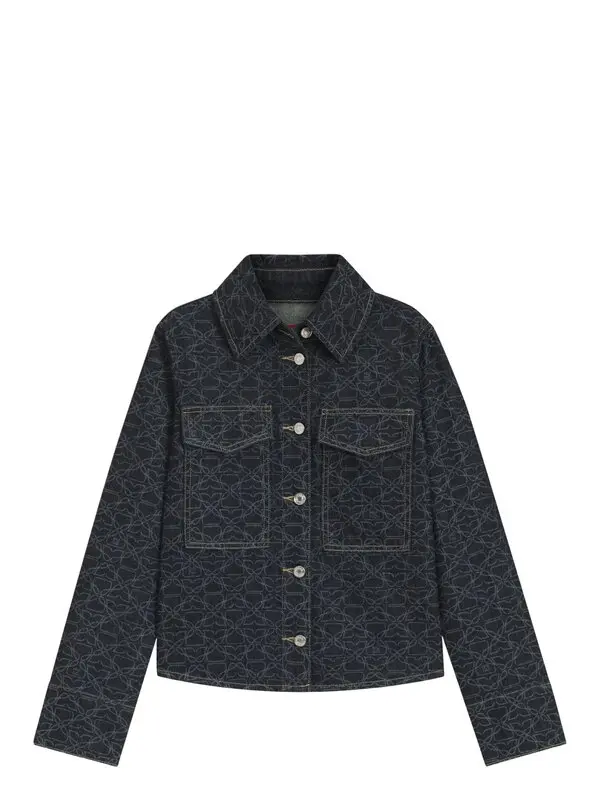 Hugo Geometric-print Rigid Denim Jacket - Dark Blue