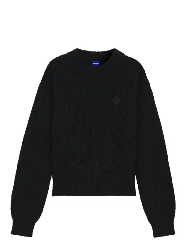 Hugo Knitted Sweater With Logo Badge - Black
