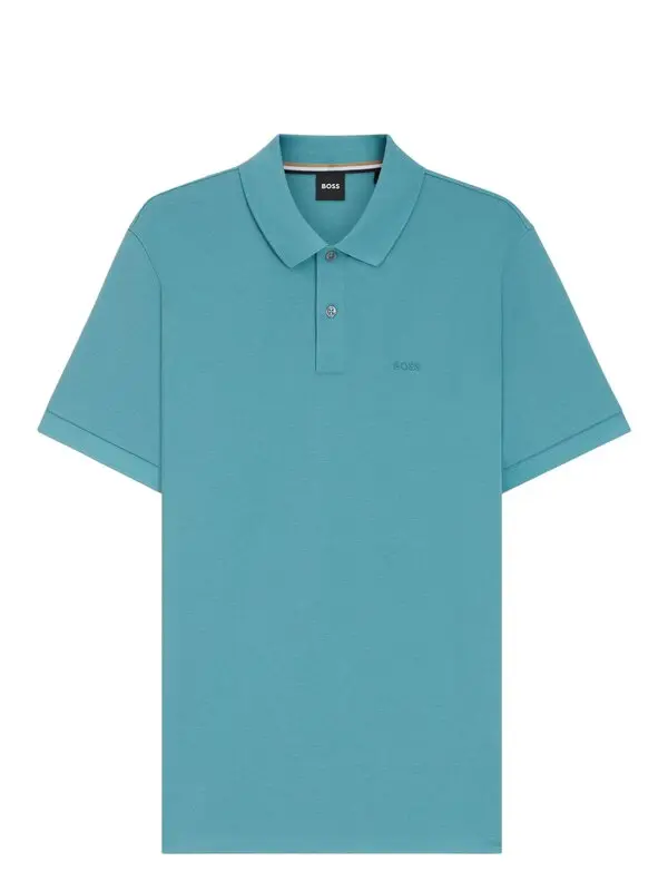 BOSS Pallas Logo-detail Polo Shirt In Cotton Piqu - Light Blue