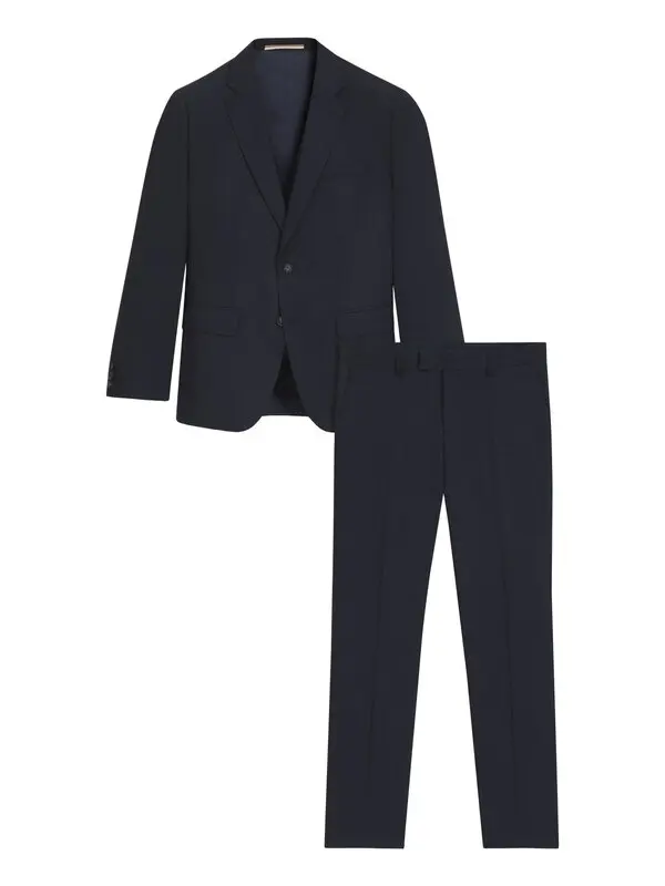 BOSS Micro-patterned Slim-fit Suit In Stretch Wool - Dark Blue