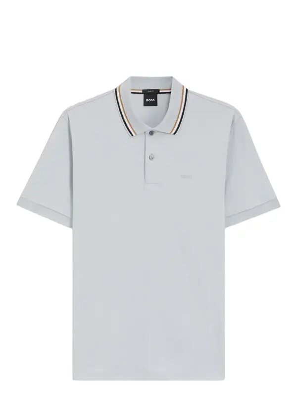 BOSS Striped-collar Slim-fit Polo Shirt In Cotton With Logo - Light Purple
